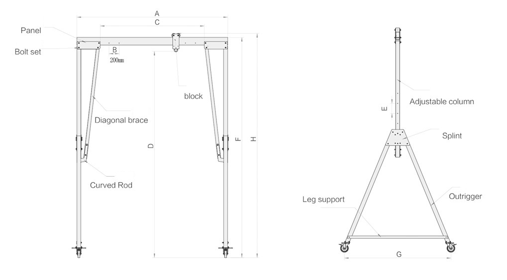 Pont roulant portique en aluminium 1000 kg PG-O-T-3000